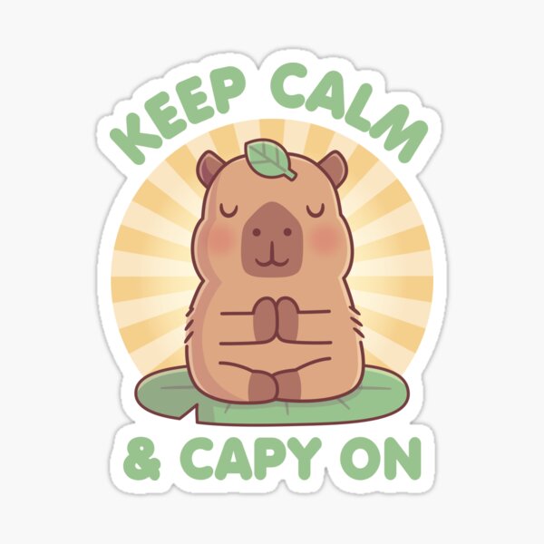 "Cute Capybara Meditating Keep Calm And Capy On Pun" Sticker for Sale ...