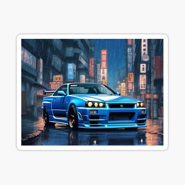 "Nissan Skyline R34 Blue JDM Tokyo" Sticker for Sale by JDMFrosty ...