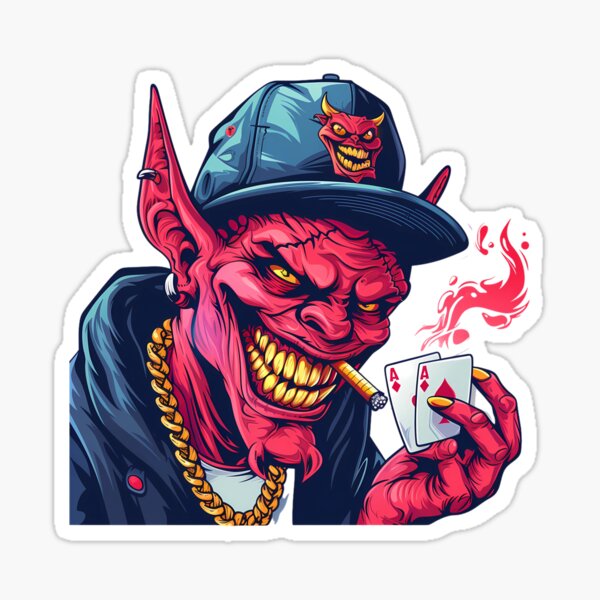 "90's Gangster Devil's Poker Face" Sticker for Sale by PeelZinc | Redbubble