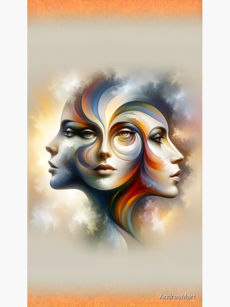 "Woman with three different faces, each expressing a different aspect ...