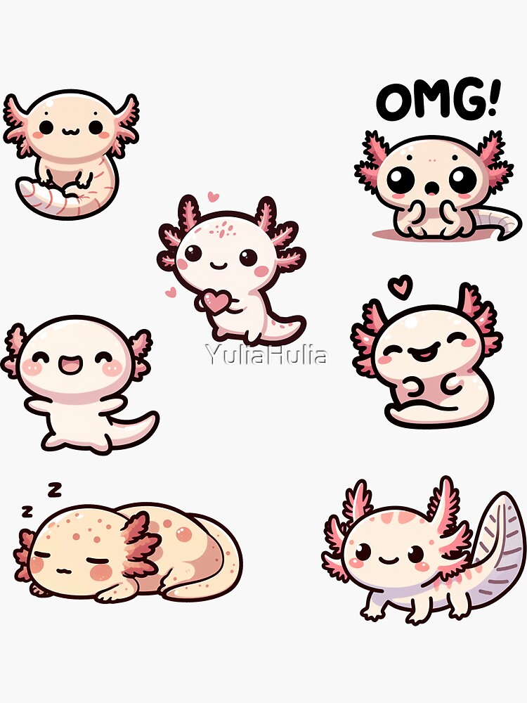 "cute tiny axolotl sticker pack" Sticker for Sale by YuliaHulia | Redbubble