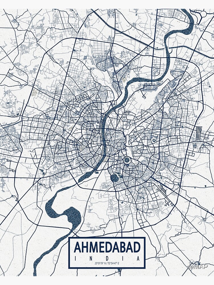 "Ahmedabad City Map of Gujarat, India - Coastal" Poster for Sale by ...