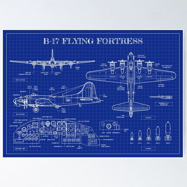 "B-17 Flying Fortress (Blueprint - Horizontal)" Poster for Sale by ...