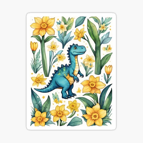 "Dinosaur and Daffodils " Sticker for Sale by BubbSnugg LC | Redbubble