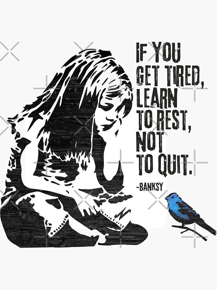 "Banksy Inspired Girl Sitting Looking at a Blue Bird" Sticker for Sale ...