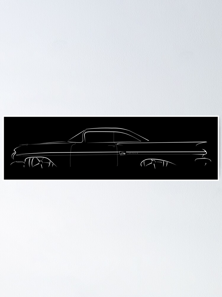 "1959 Chevy Impala - Profile Stencil, white" Poster for Sale by mal ...