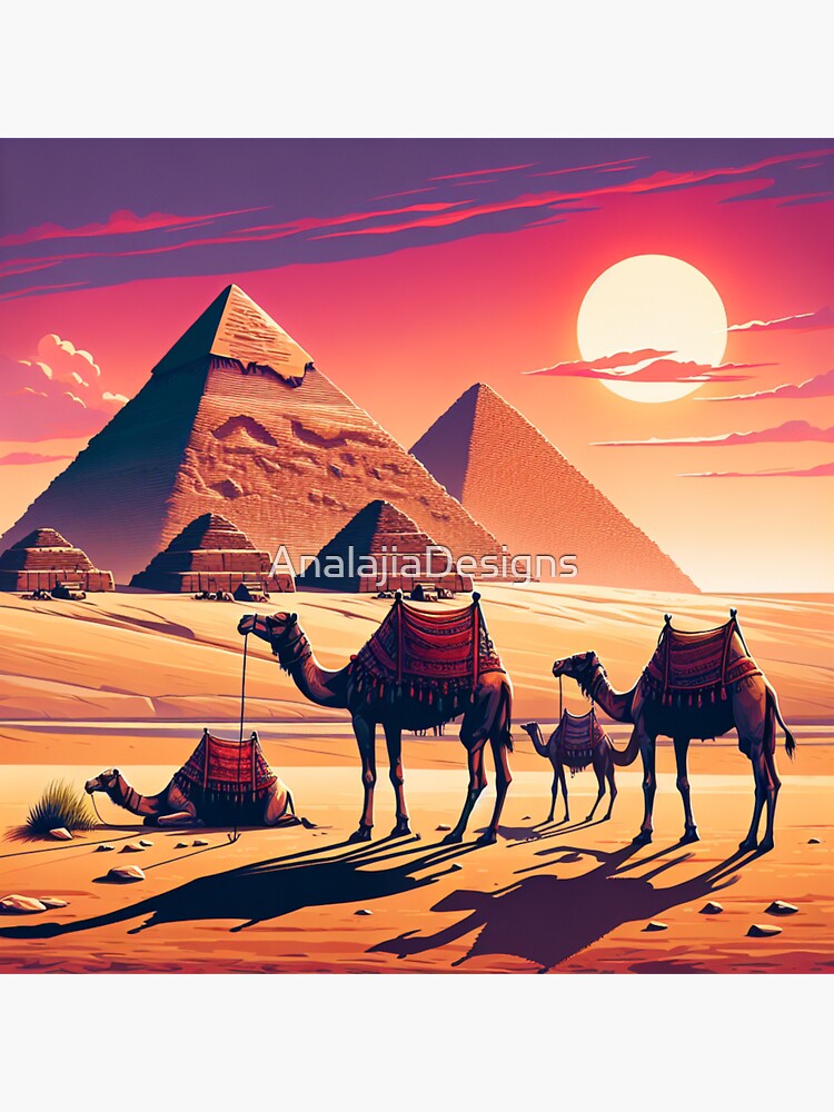 "Ancient Egyptian Pyramids of Giza -Camels - Cairo Egypt - Egyptian Art ...