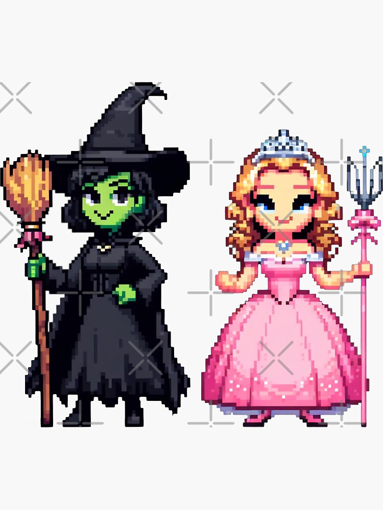 "8-bit Elphaba and Glinda" Sticker for Sale by greggfriedrice | Redbubble