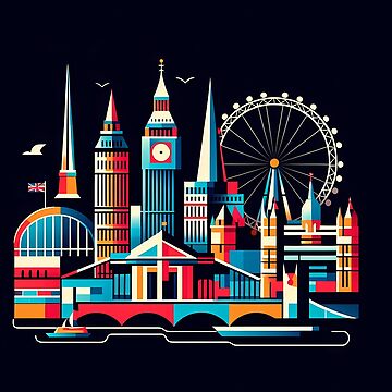 "Vibrant Stylized Depiction of Iconic London Skyline Landmarks" Sticker ...