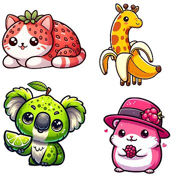 "Cute animals fruit pack" Sticker for Sale by Delidream | Redbubble