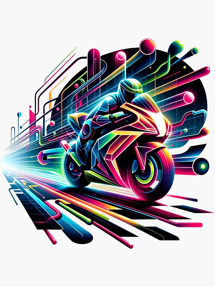 "Abstract Velocity, Neon Motorcycle Racing in Shapes" Sticker for Sale ...