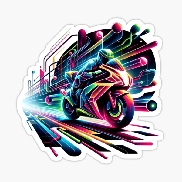 "Abstract Velocity, Neon Motorcycle Racing in Shapes" Sticker for Sale ...