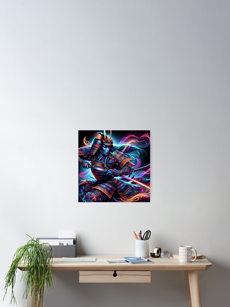 "Neon Samurai Warrior Futuristic Shogun Art" Poster for Sale by ...