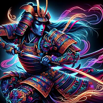 "Neon Samurai Warrior Futuristic Shogun Art" Art Board Print for Sale ...