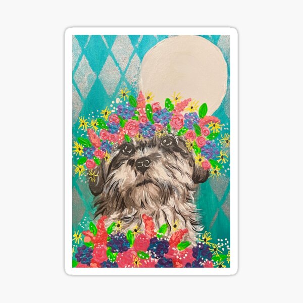 "Scruffy Puppy With Flower Crown" Sticker for Sale by Ann Marie Olsen ...