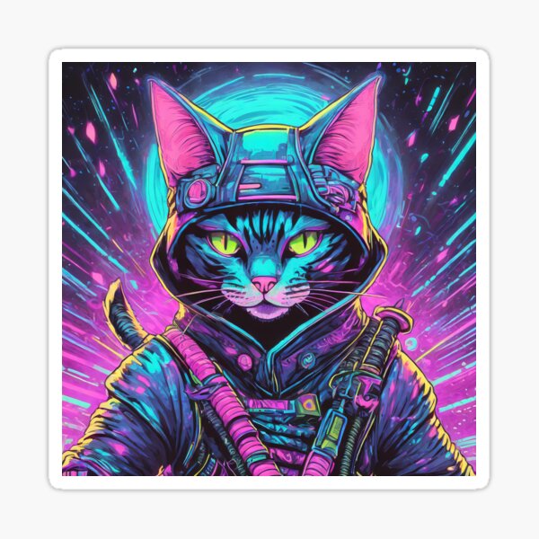 "80s Style Neon Tactical Cat" Sticker for Sale by NinjaRat | Redbubble