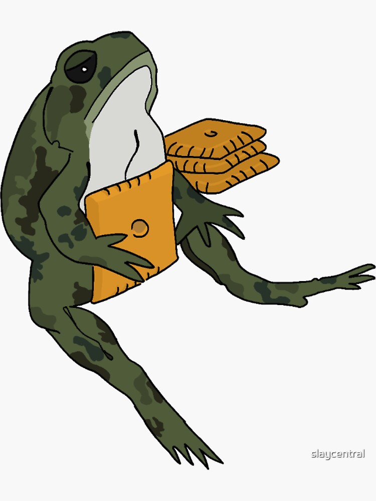 "frog holding cheez-it animal meme" Sticker for Sale by slaycentral ...