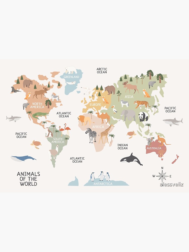 "Animals World Map" Poster by alessveliz | Redbubble