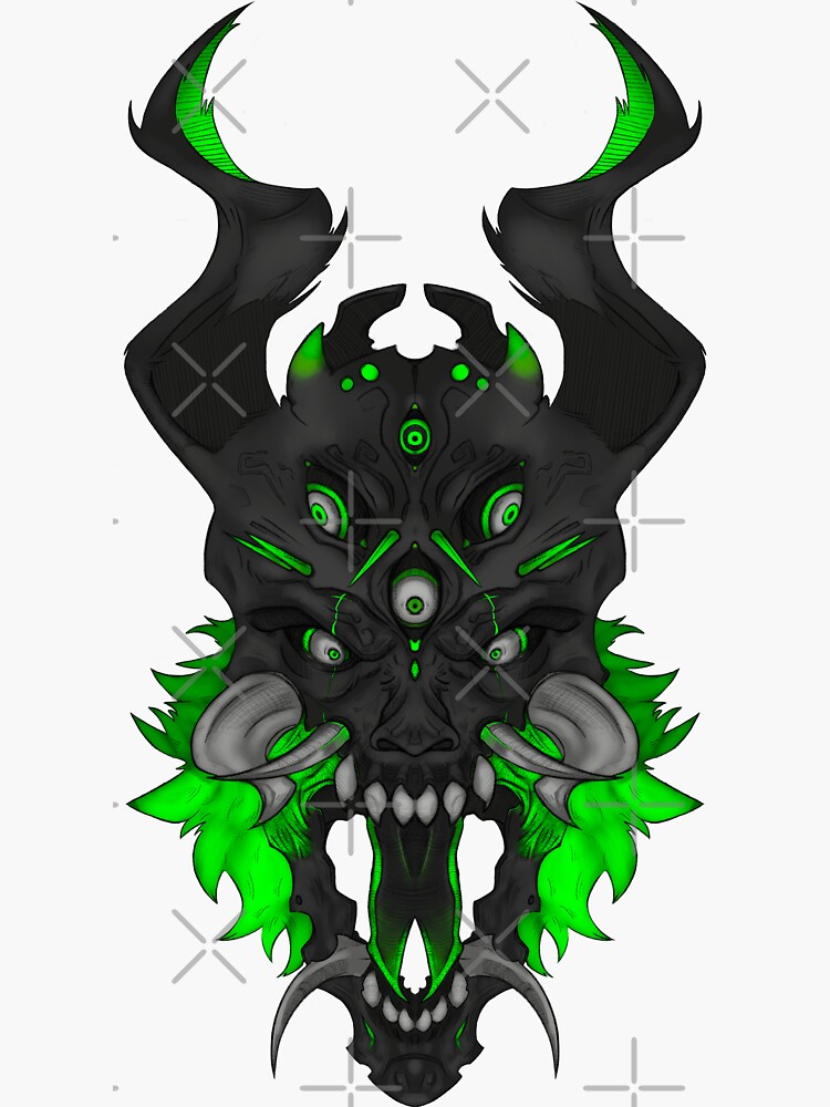 "Neon green demon mask " Sticker for Sale by Squiddythings | Redbubble