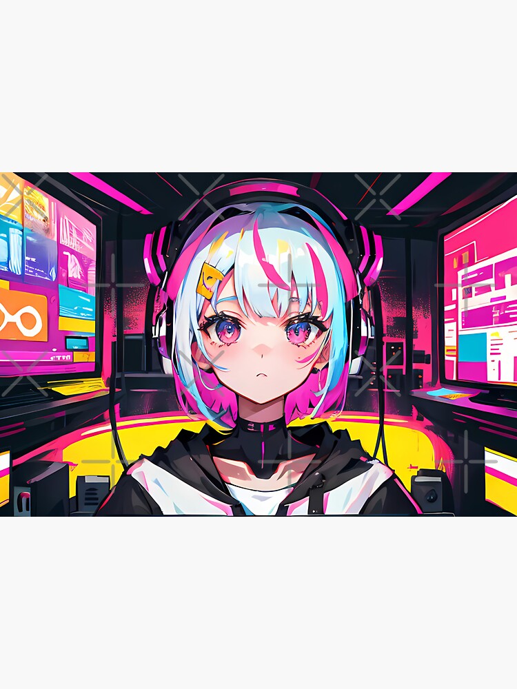"Neon Cyberpunk Control Room: Anime Operator at Work ??️" Sticker for ...