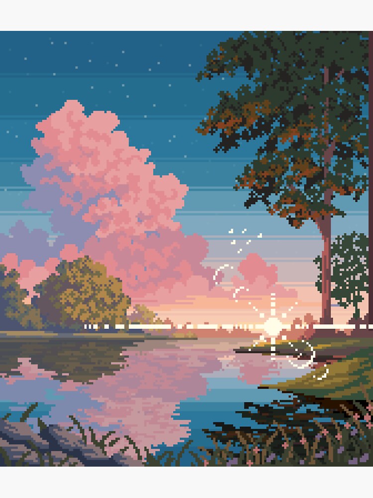 "Pink sunset pixel art" Sticker for Sale by pixelatedprints | Redbubble