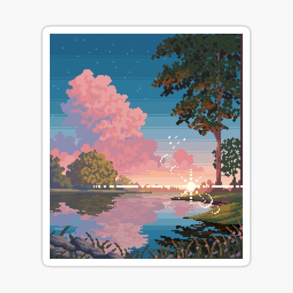 "Pink sunset pixel art" Sticker for Sale by pixelatedprints | Redbubble
