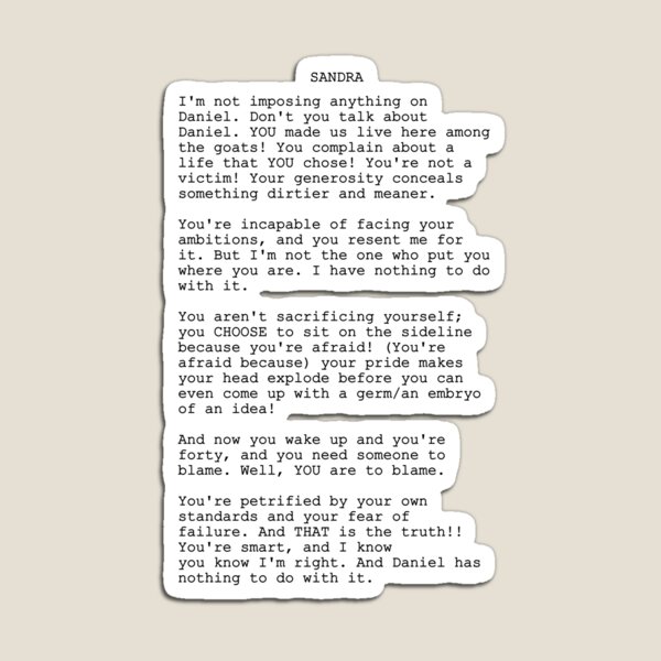 "anatomy of a fall monologue script ver" Magnet for Sale by ...