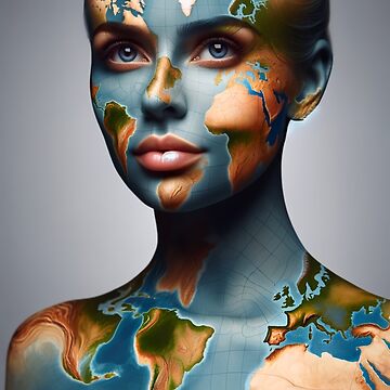 "Woman whose skin is a map of the world, with continents and oceans ...
