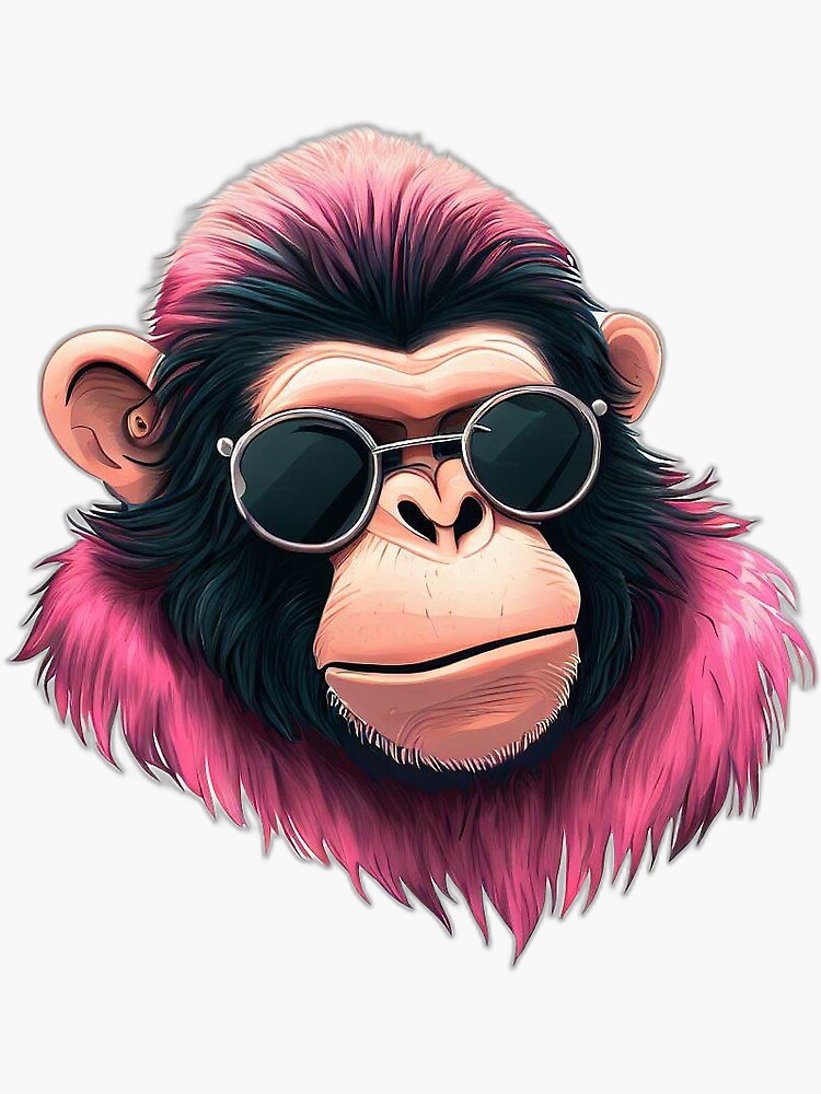"Cool Chimpanzee Art with Dark Glasses and Pink Fur" Sticker by ...