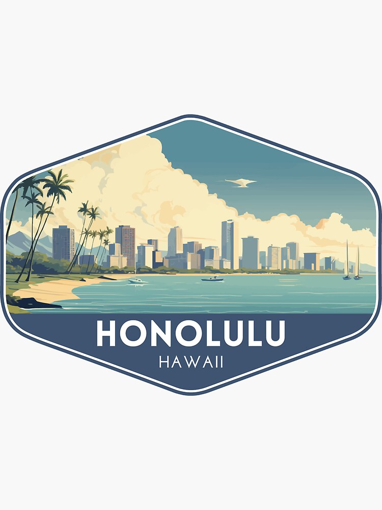 "Honolulu Hawaii Travel Art" Sticker for Sale by electricninja | Redbubble