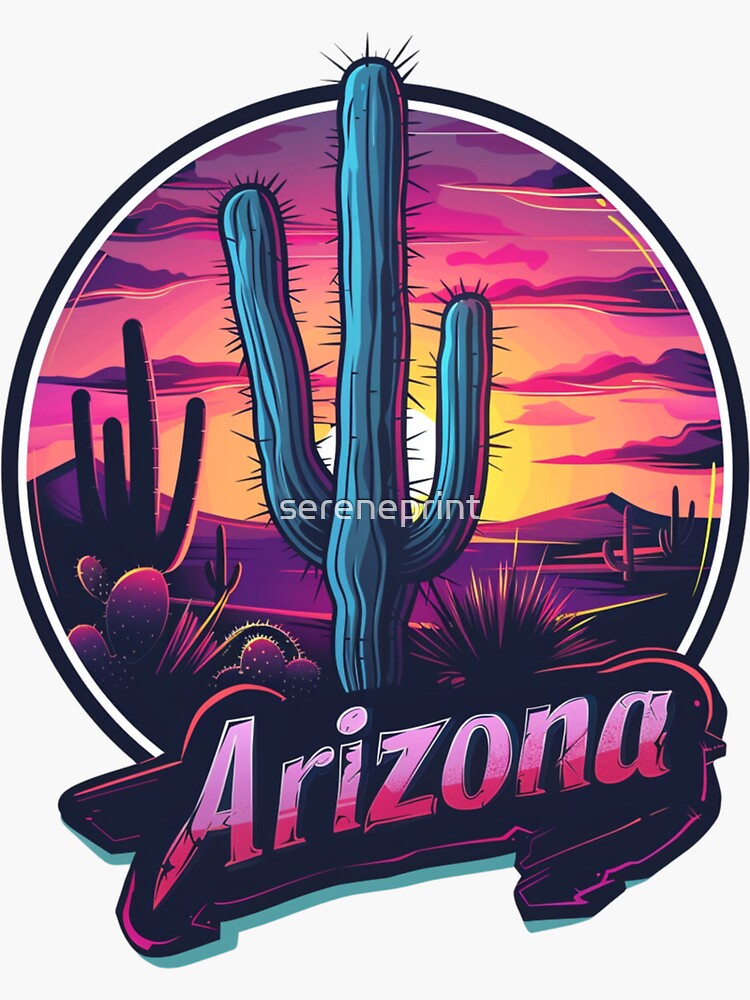 " Arizona cactus and sunset, vintage holiday" Sticker for Sale by ...