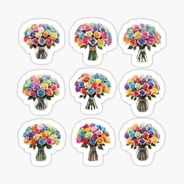 "Rainbow Rose Bouquet" Sticker for Sale by Kazzasthings | Redbubble