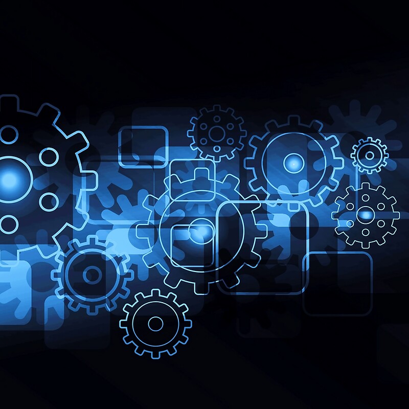 "Blue cogwheel pattern on black" by GryThunes | Redbubble