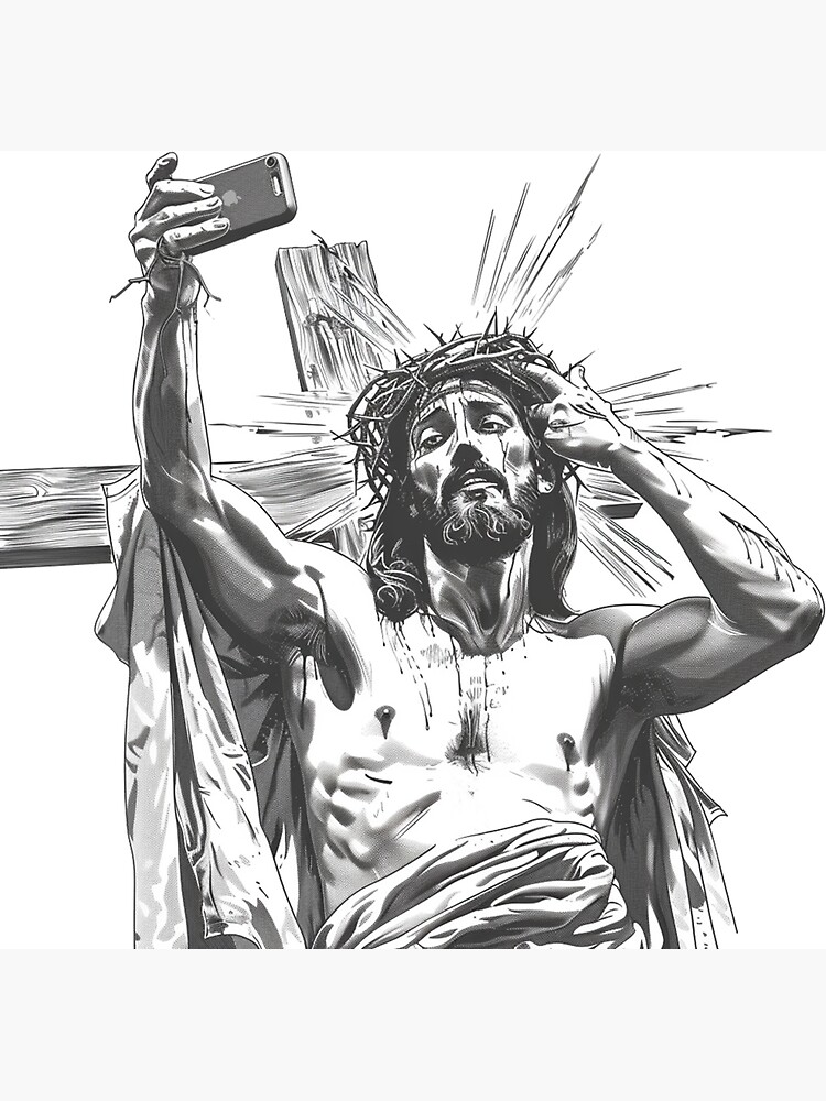 "Jesus Selfie Sticker - Detailed Vector Art with Gothic Humor ...