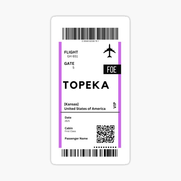"Topeka, Kansas Airplane Boarding Pass" Sticker for Sale by RoamInk ...
