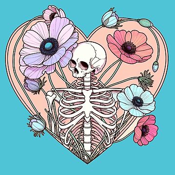 "Anemone Floral Skeleton Poppy Flowers Drawing Illustration Death ...
