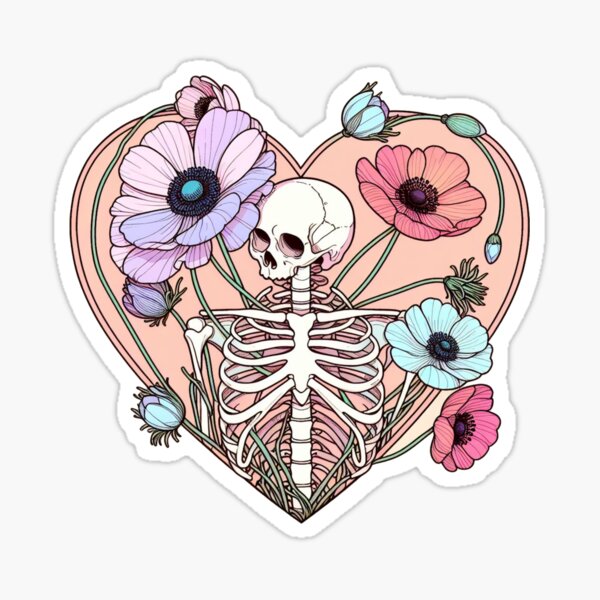 "Anemone Floral Skeleton Poppy Flowers Drawing Illustration Death ...