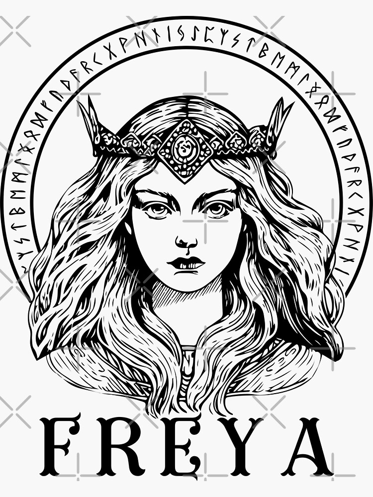 "Freya Viking Goddess of Norse Mythology Freyja runes" Sticker for Sale ...