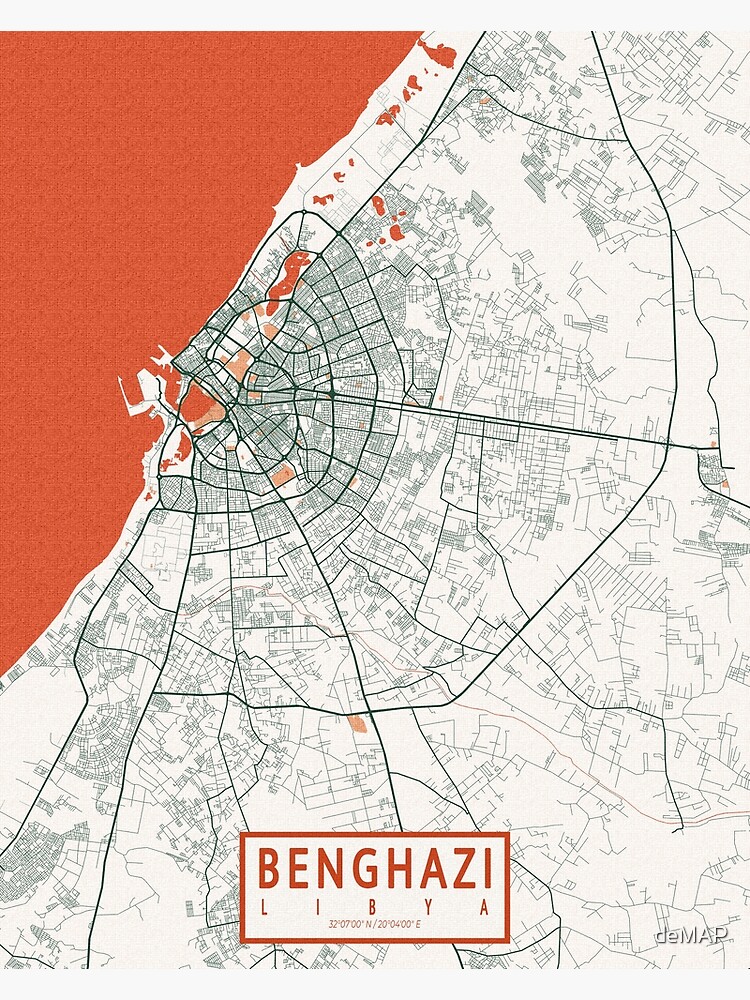 "Benghazi City Map of Libya - Bohemian" Poster for Sale by deMAP ...