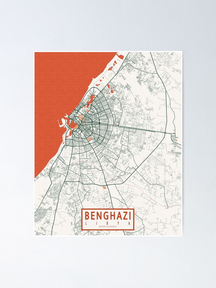 "Benghazi City Map of Libya - Bohemian" Poster for Sale by deMAP ...