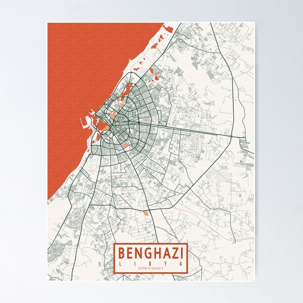 "Benghazi City Map of Libya - Bohemian" Poster for Sale by deMAP ...