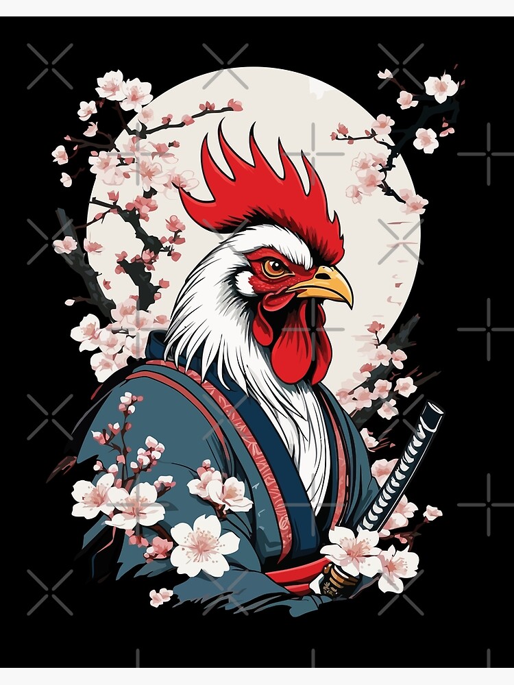 "Vintage Rooster Samurai Ukiyo-E Style Design" Art Board Print by ...