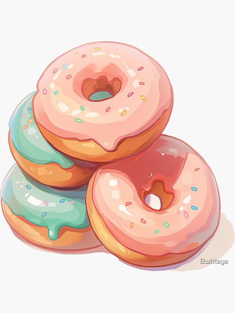 "Doughnut Stacks Cartoon " Sticker for Sale by Bwittaya | Redbubble