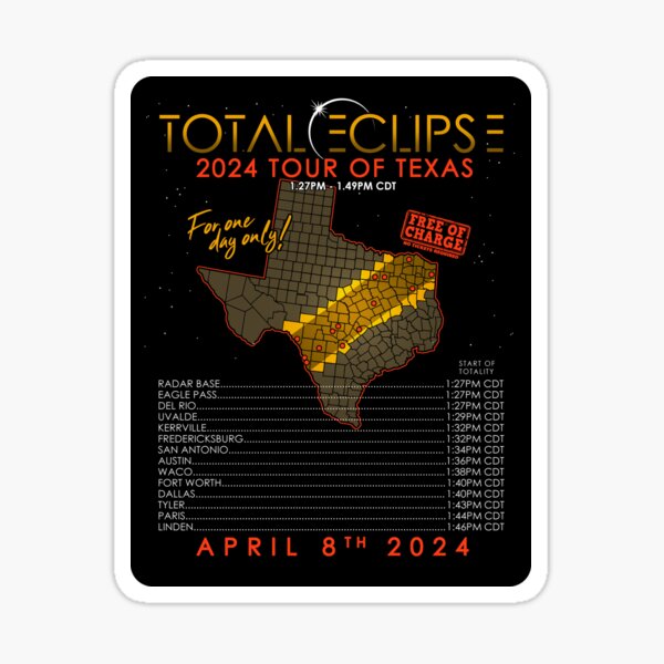"Total Solar Eclipse 2024 Tour of Texas" Sticker for Sale by Nerd ...