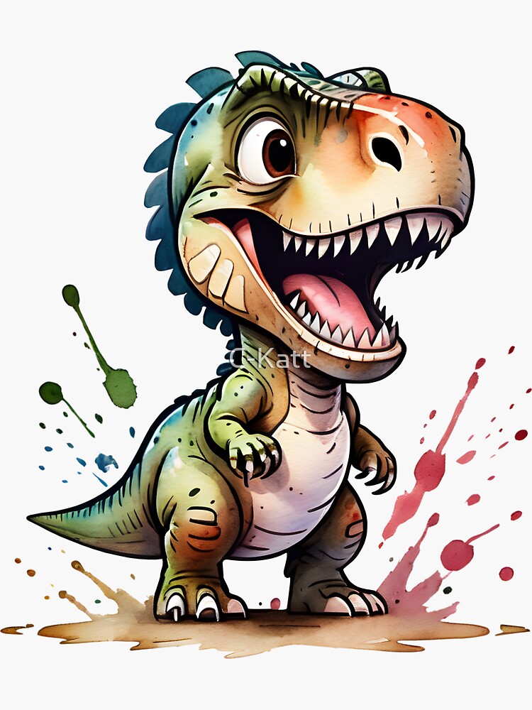 "Chibi Tyrannosaurus Rex Watercolor Splash" Sticker for Sale by C-Katt ...