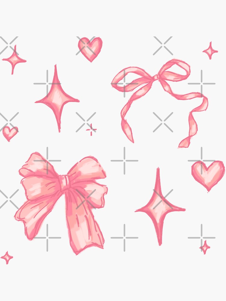 "pink bows hearts stars" Sticker for Sale by delicate-pov | Redbubble