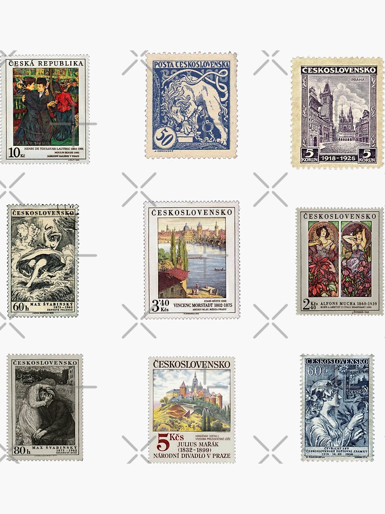 "Czechoslovakia Postage Stamps -9Pack" Sticker for Sale by ...