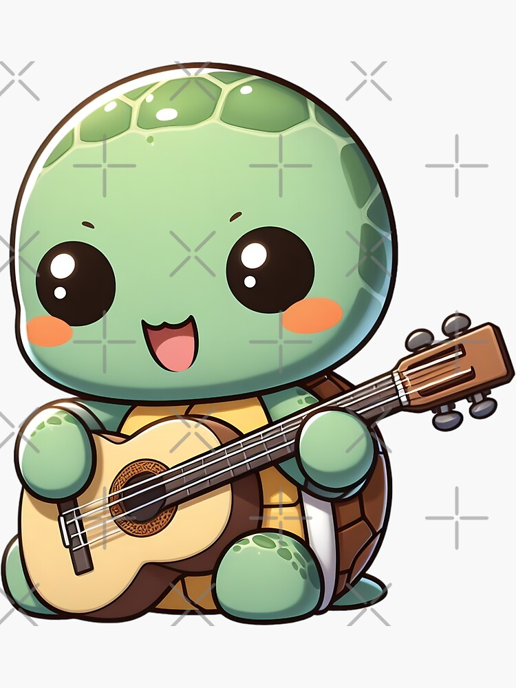 "Cute Chibi Turtle Playing Guitar" Sticker for Sale by Delamoon | Redbubble