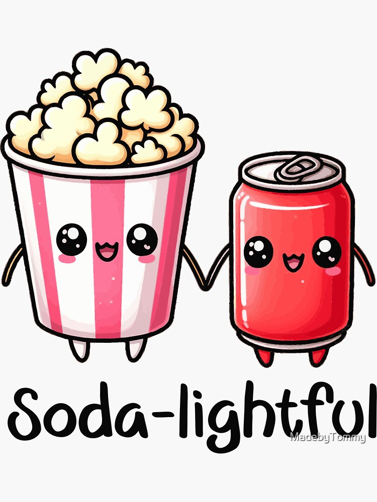 "Soda-lightful Snack Buddies: Popcorn and Soda Can Friendship" Sticker ...