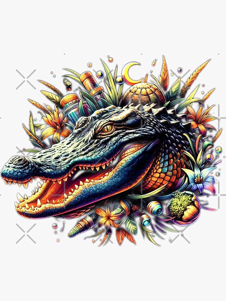 "BEAUTIFUL CAIMAN HEAD - #FF6600" Sticker by Marlon Oseguera | Redbubble